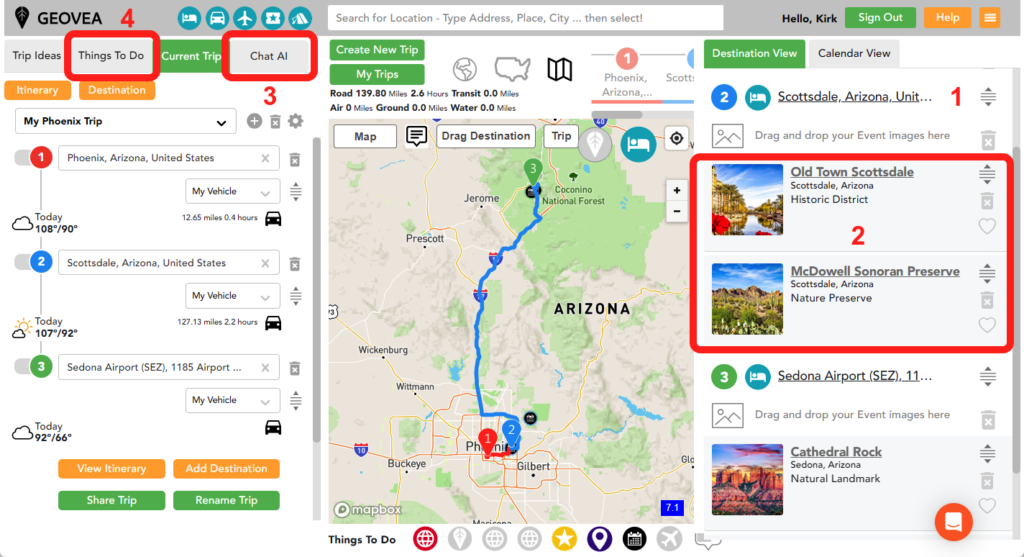 Geovea Travel Chat AI: Easily Add Places To Your Trip Destinations