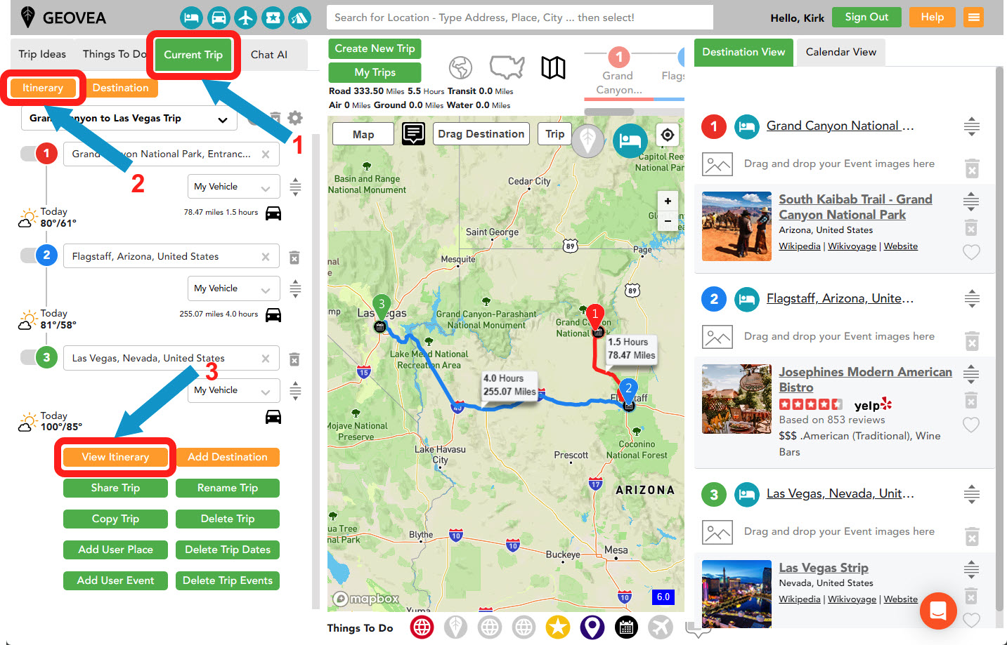View, Print Trip Itinerary and Map - Desktop & Laptop | Geovea