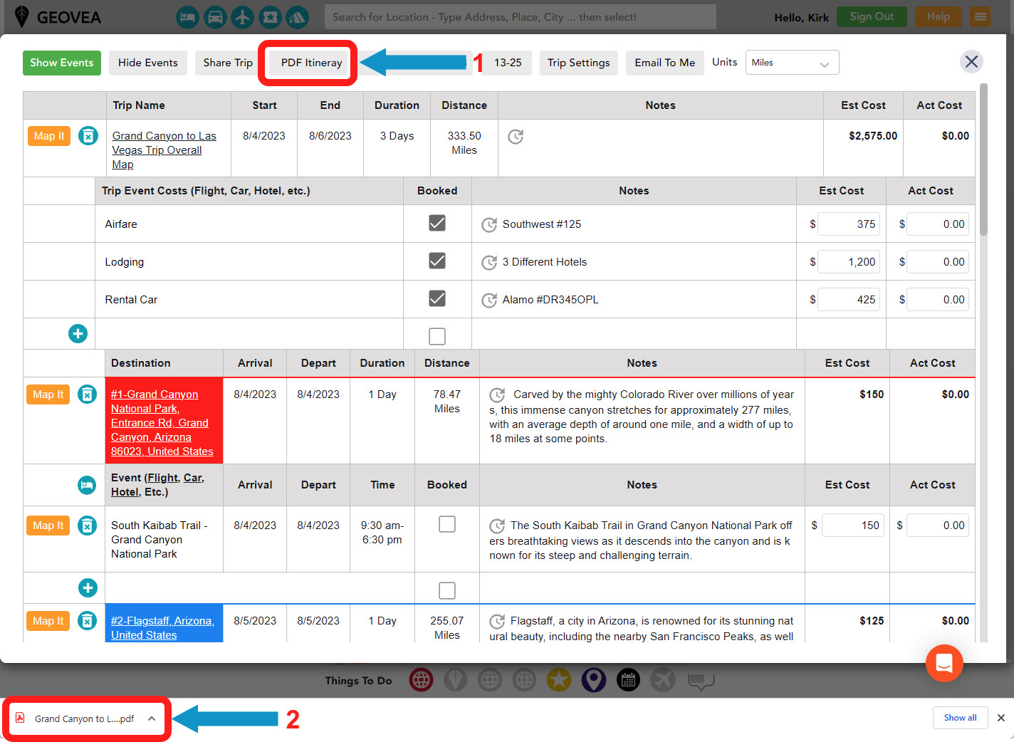 View, Print Trip Itinerary and Map - Desktop & Laptop | Geovea